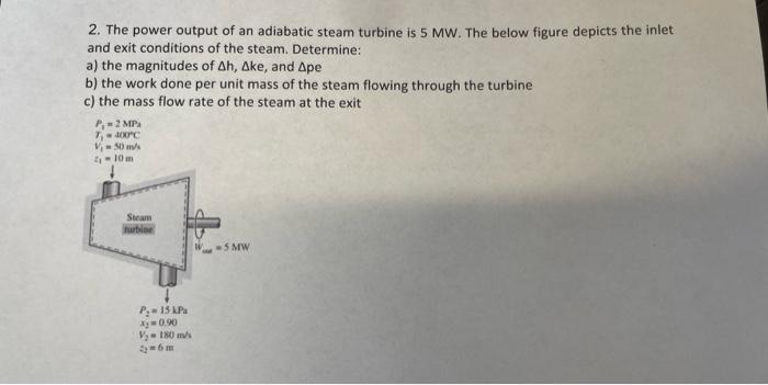 Solved 2. The power output of an adiabatic steam turbine is | Chegg.com