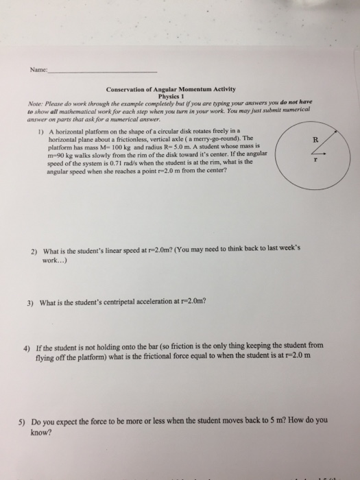 Solved Name: Conservation of Angular Momentum Activity | Chegg.com
