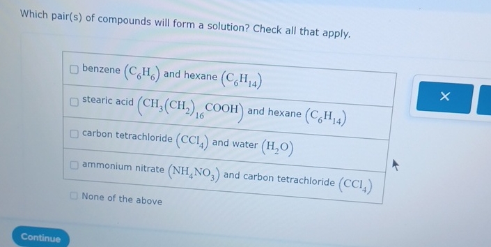Solved Which pair(s) ﻿of compounds will form a solution? | Chegg.com