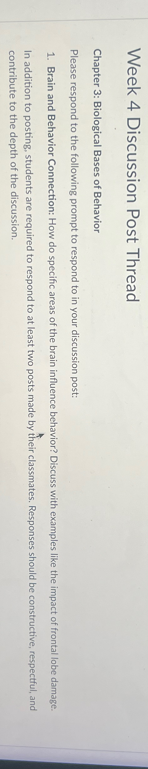 Solved Week 4 ﻿Discussion Post ThreadChapter 3: Biological | Chegg.com
