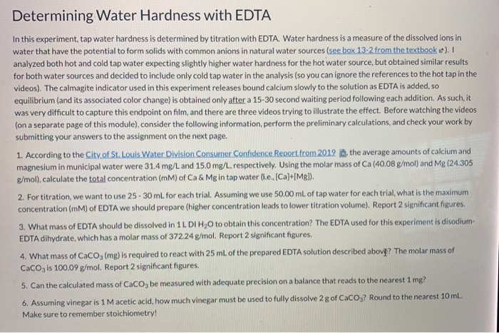 Determining Water Hardness with EDTA In this | Chegg.com