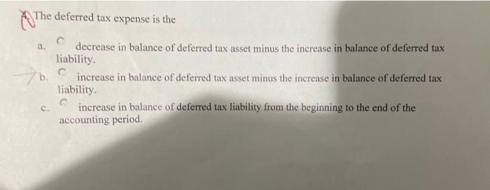 Solved A. The deferred tax expense is the a. C decrease in | Chegg.com