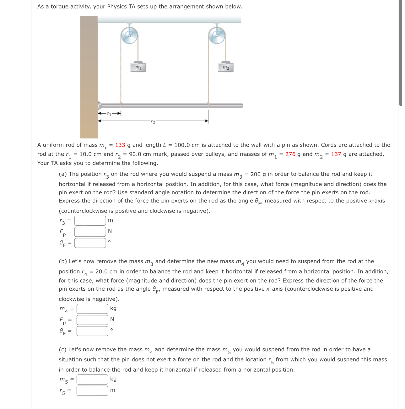 Solved As a torque activity, your Physics TA sets up the | Chegg.com
