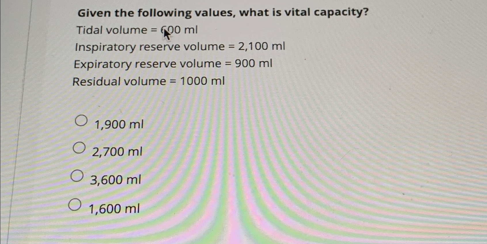 Solved Given the following values, what is vital | Chegg.com