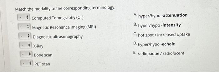 [Solved]: Match the modality to the corresponding terminolo