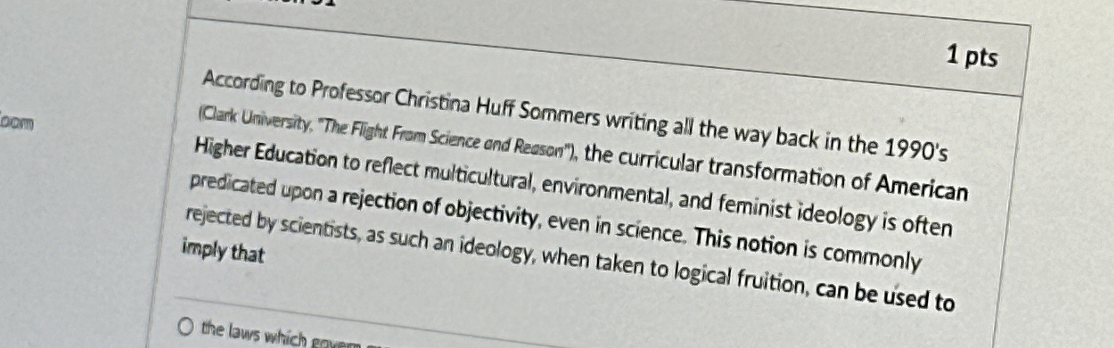 Solved 1 ﻿ptsAccording to Professor Christina Huff Sommers | Chegg.com