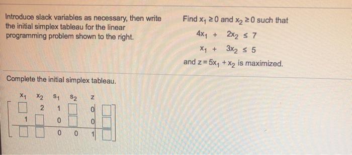 Solved Introduce slack variables as necessary, then write | Chegg.com