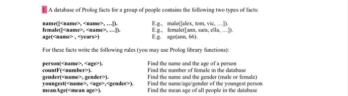 Solved 1. A database of Prolog facts for a group of people | Chegg.com Solved 1. A database of Prolog facts for a group of people | Chegg.com