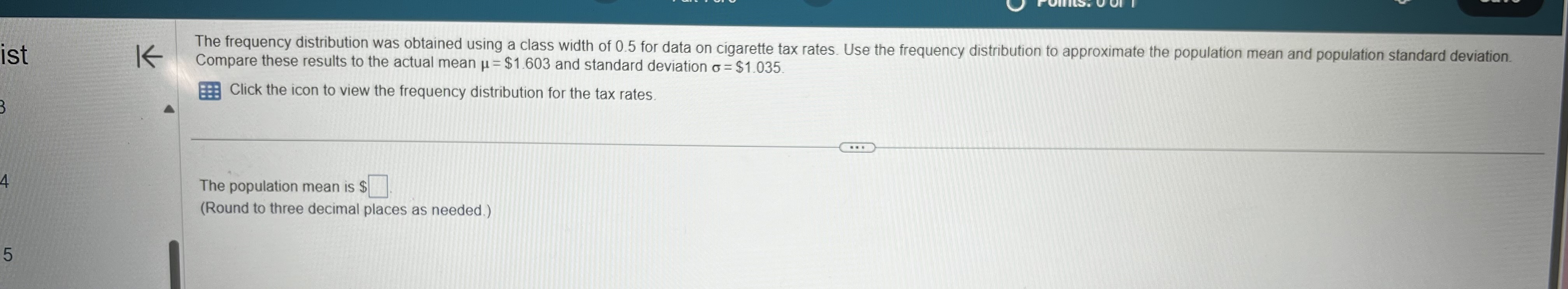 Compare these results to the actual mean μ=$1.603 | Chegg.com