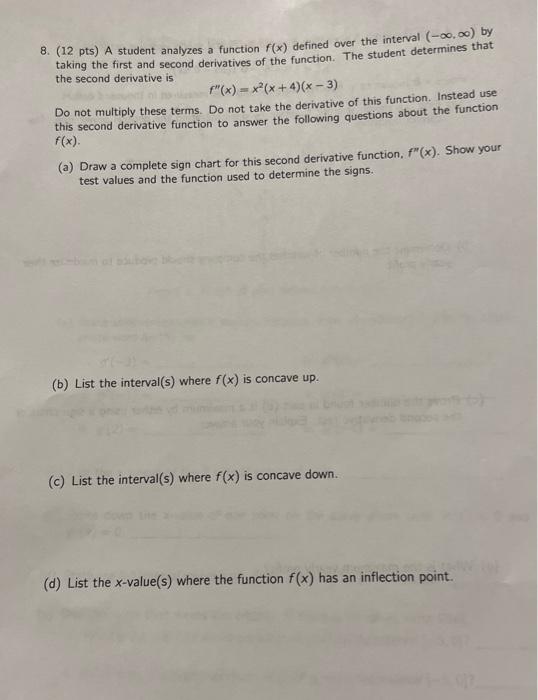 Solved 8. (12 pts) A student analyzes a function f(x) | Chegg.com