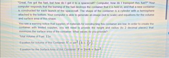 Solved \"Great, I've got the fuel, but how do I get it to a | Chegg.com