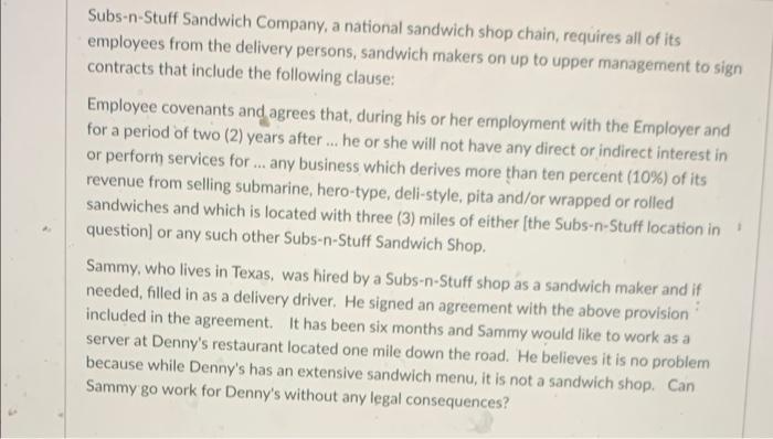 Solved Subs-n-Stuff Sandwich Company, a national sandwich | Chegg.com