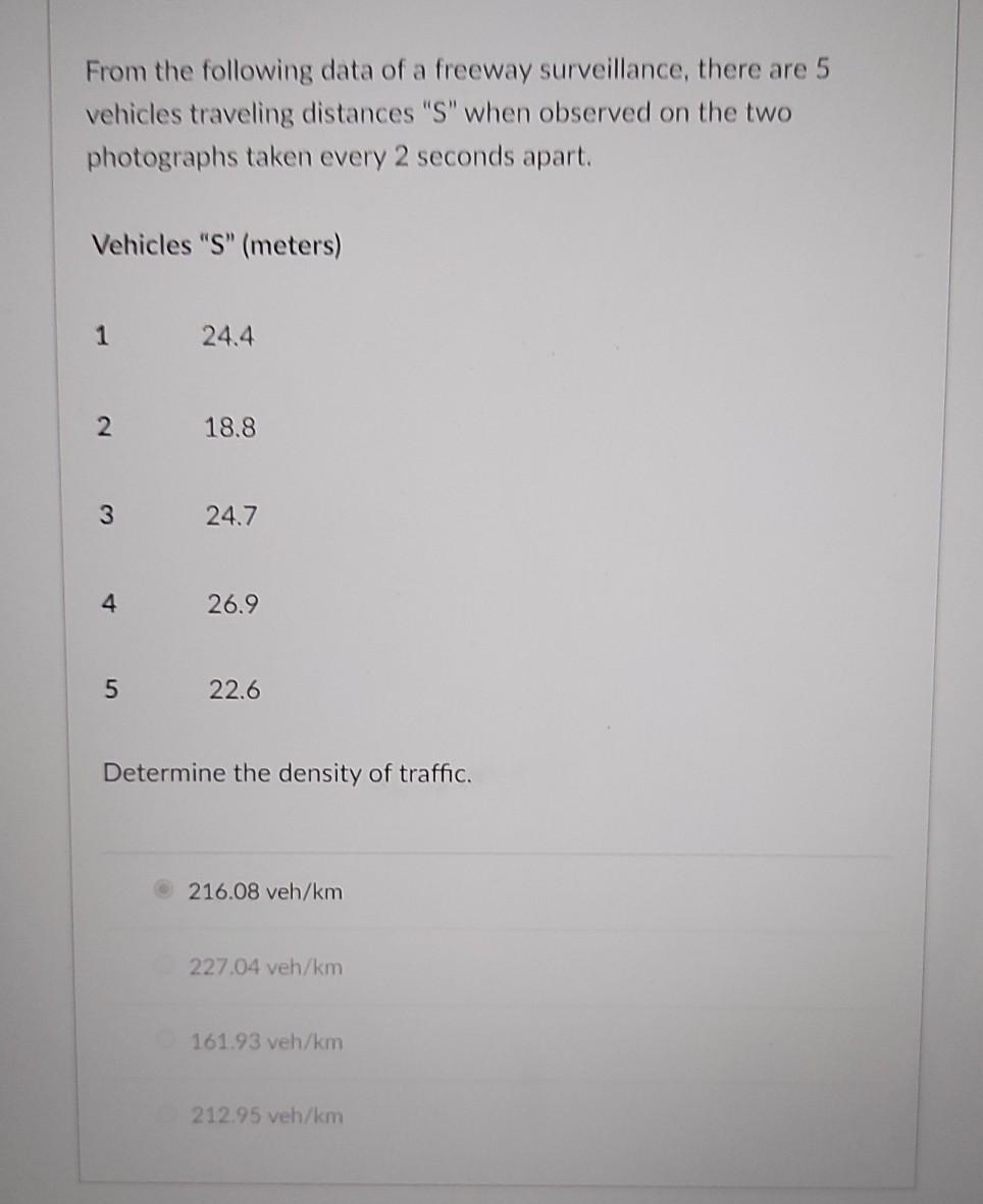 Solved From the following data of a freeway surveillance, | Chegg.com
