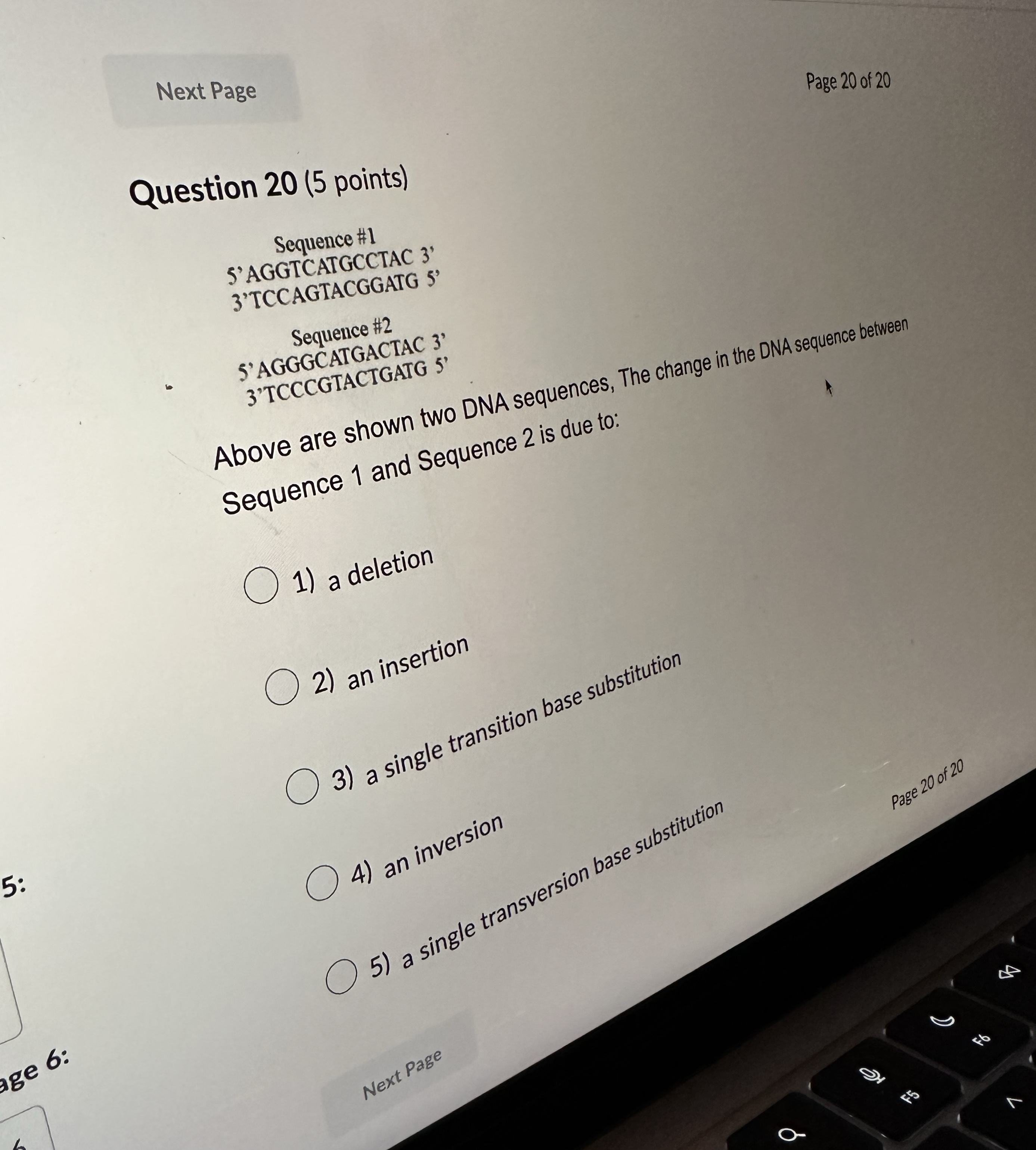 Solved Page 20 ﻿o 20Question 20 (5 ﻿points)Sequence | Chegg.com