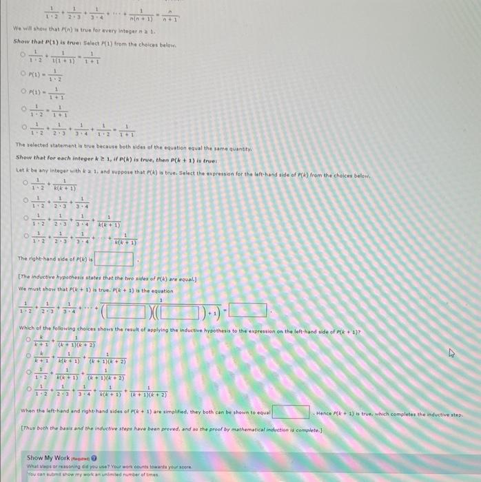 Solved 1⋅21+2⋅31+3⋅41+⋯+n(n+1)1=n+1n We will ahowe that f(n) | Chegg.com