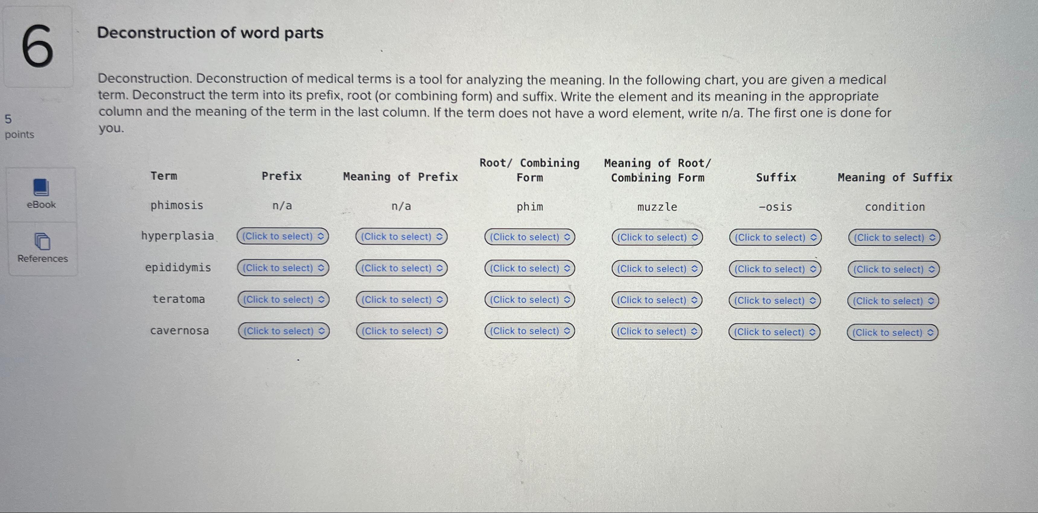 Solved Deconstruction of word partsDeconstruction. | Chegg.com