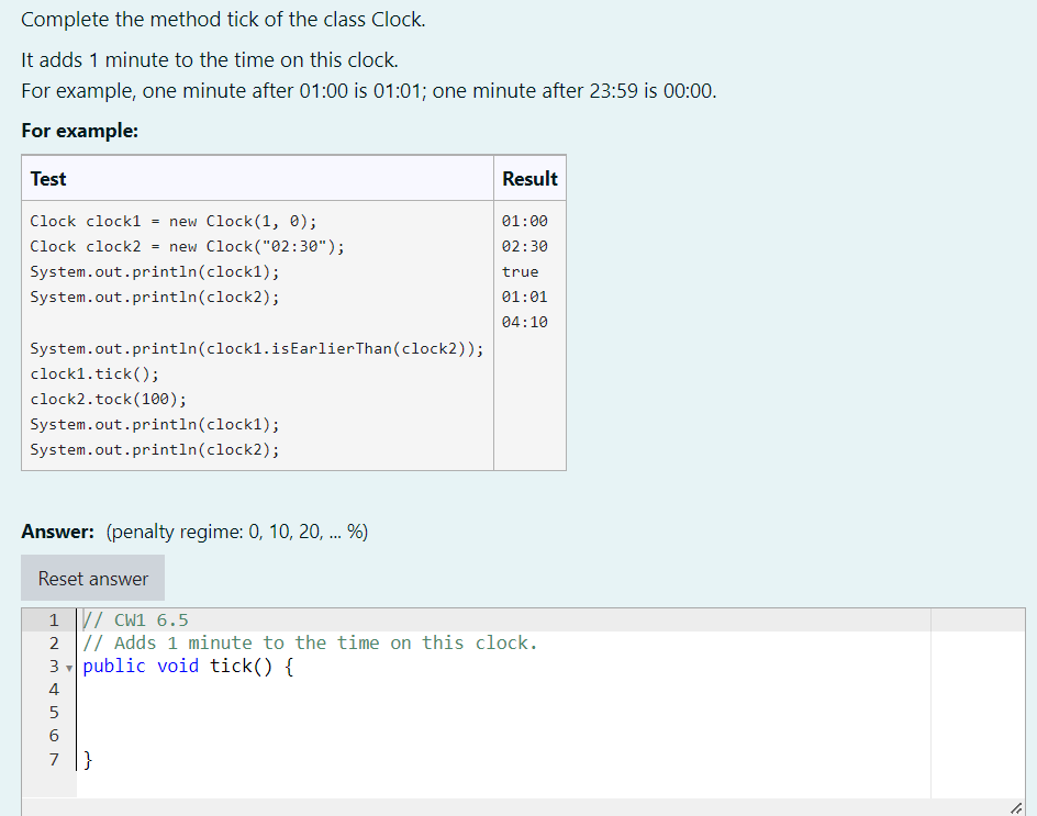 Solved Cw1 Week 7 Public Class Clock Private