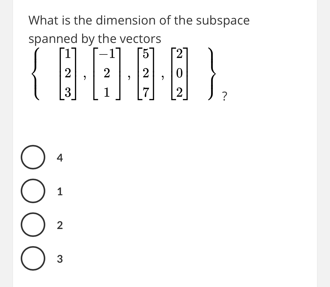 Solved What is the dimension of the subspace spanned by the | Chegg.com