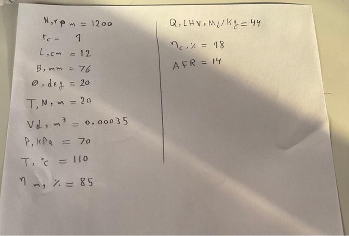 Solved Internal combustion engines question all the data on | Chegg.com