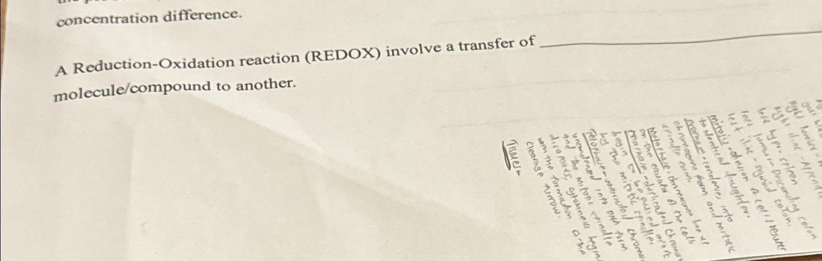Solved concentration difference.A Reduction-Oxidation | Chegg.com