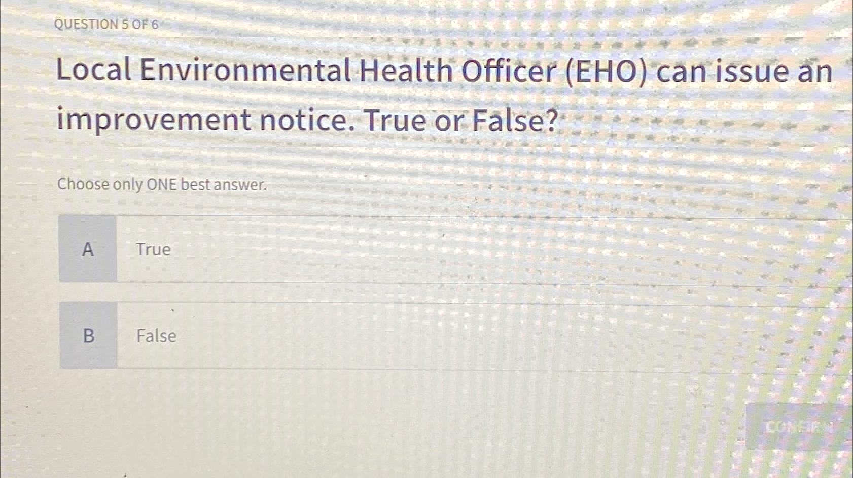 Solved QUESTION 5 ﻿OF 6Local Environmental Health Officer | Chegg.com