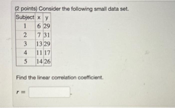 Solved (2 points) Consider the following small data set. | Chegg.com