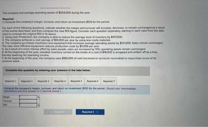 Solved The company had average operating assets of $504,000 | Chegg.com