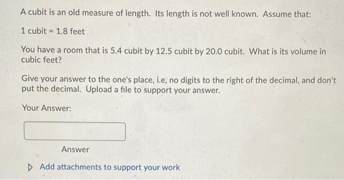 Solved A cubit is an old measure of length. Its length is | Chegg.com