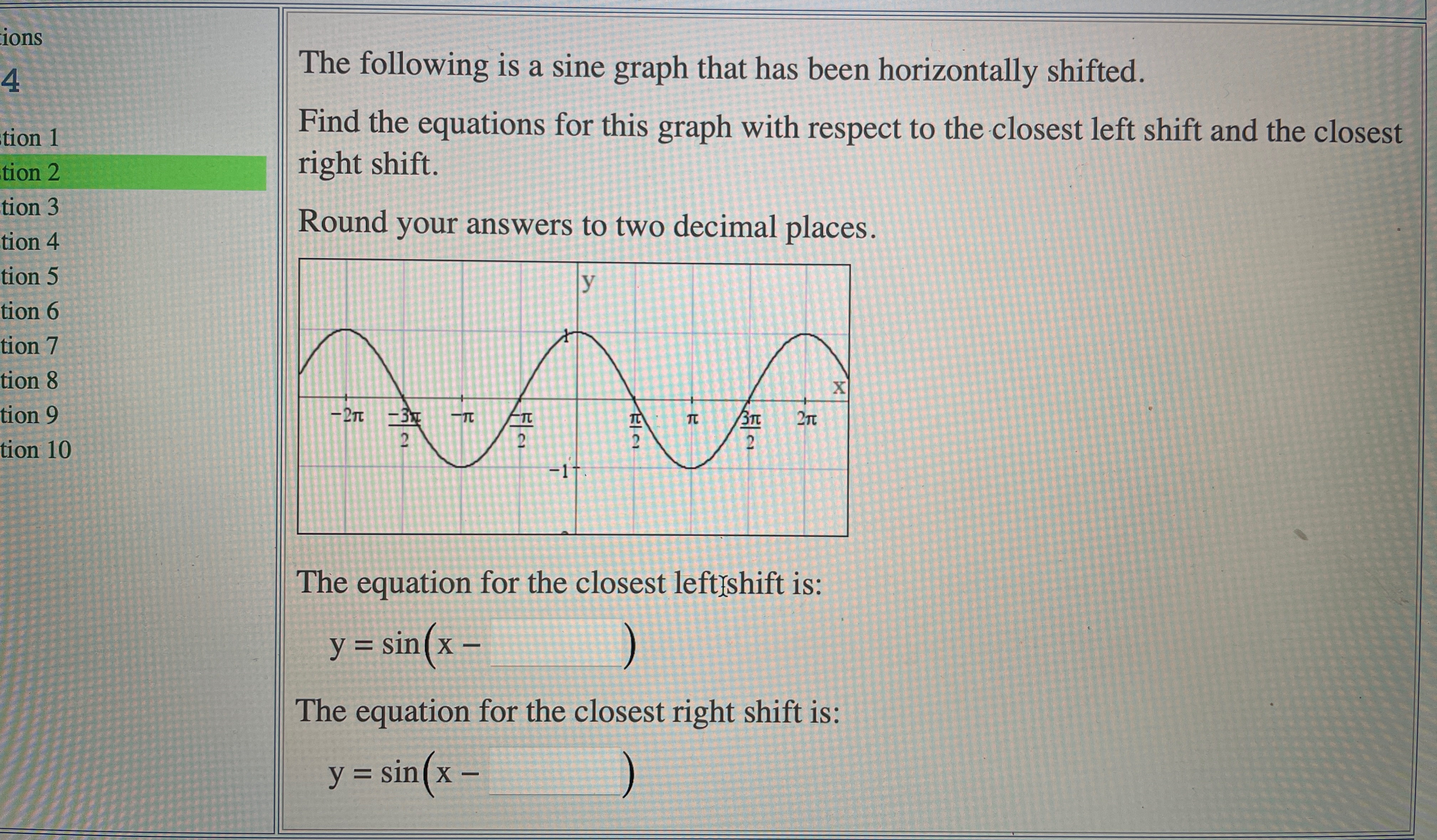 Solved The following is a sine graph that has been | Chegg.com