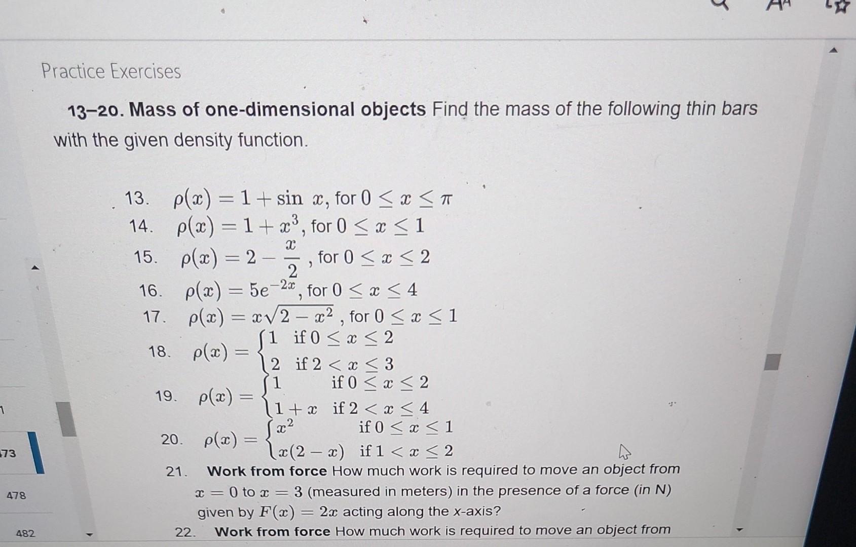Solved 13 20 Mass Of One Dimensional Objects Find The Mass