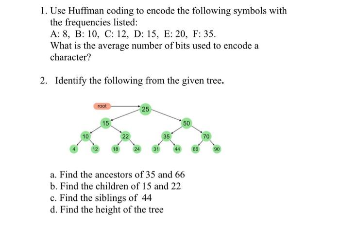 Solved 1. Use Huffman coding to encode the following symbols | Chegg.com
