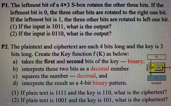 Solved P1. The leftmost bit of a 4x3 S-box rotates the other | Chegg.com