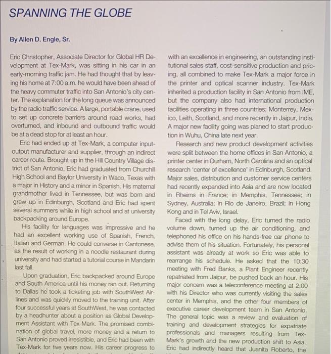 Solved SPANNING THE GLOBE By Allen D. Engle, Sr. Eric | Chegg.com