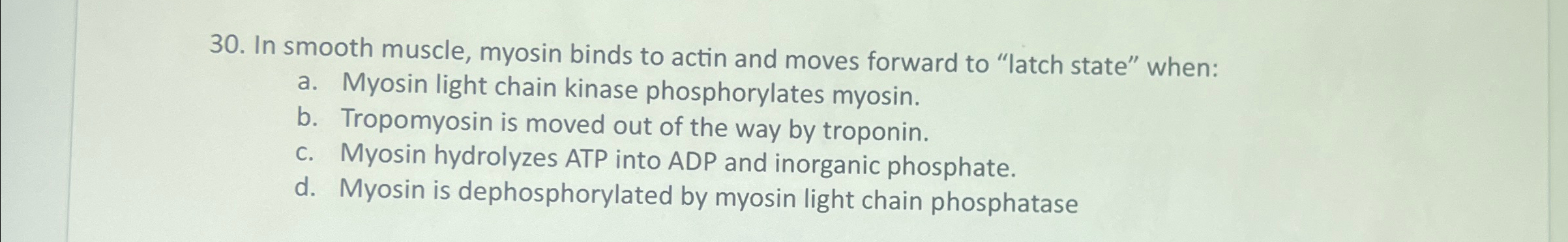 Solved In smooth muscle, myosin binds to actin and moves | Chegg.com