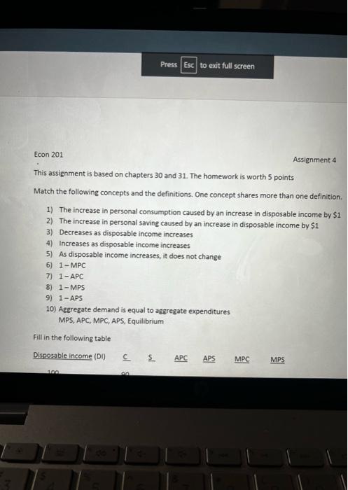 Solved Econ 201 Assignment 4 This assignment is based on | Chegg.com