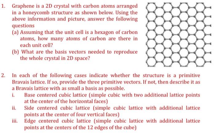 Solved 1. Graphene is a 2D crystal with carbon atoms | Chegg.com