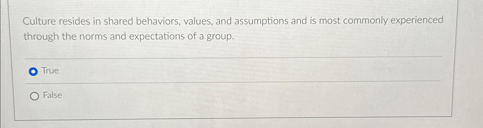 Solved Culture resides in shared behaviors, values, and | Chegg.com