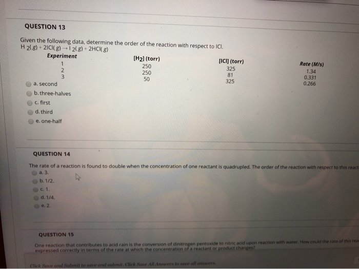 Solved QUESTION 13 Given the following data, determine the | Chegg.com