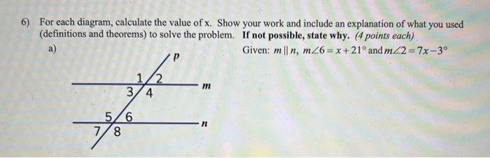 Solved 6) For each diagram, calculate the value of x. Show | Chegg.com