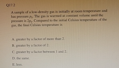 Solved Q17.2A sample of a low-density gas is initially at | Chegg.com