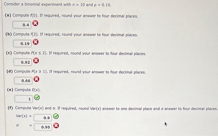 Solved Consider a binomial experiment with n=10 and p=0.10. | Chegg.com