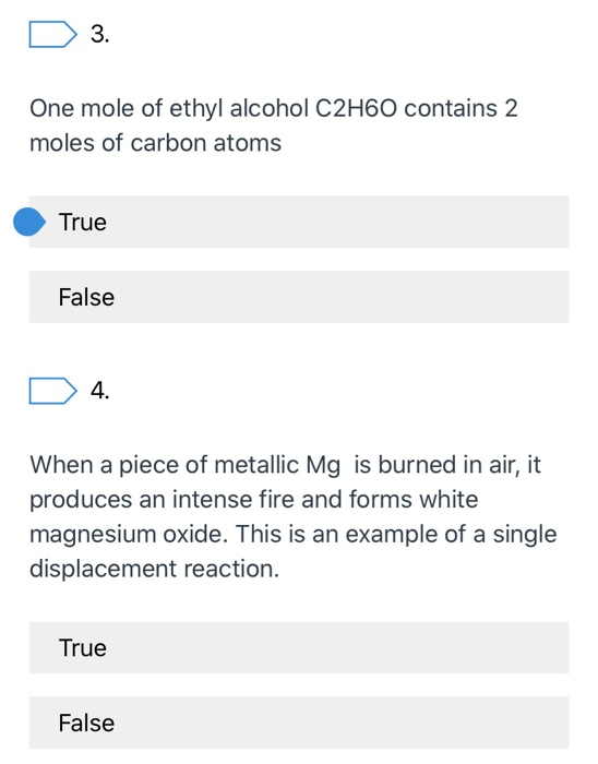 Solved 3. One mole of ethyl alcohol C2H60 contains 2 moles | Chegg.com