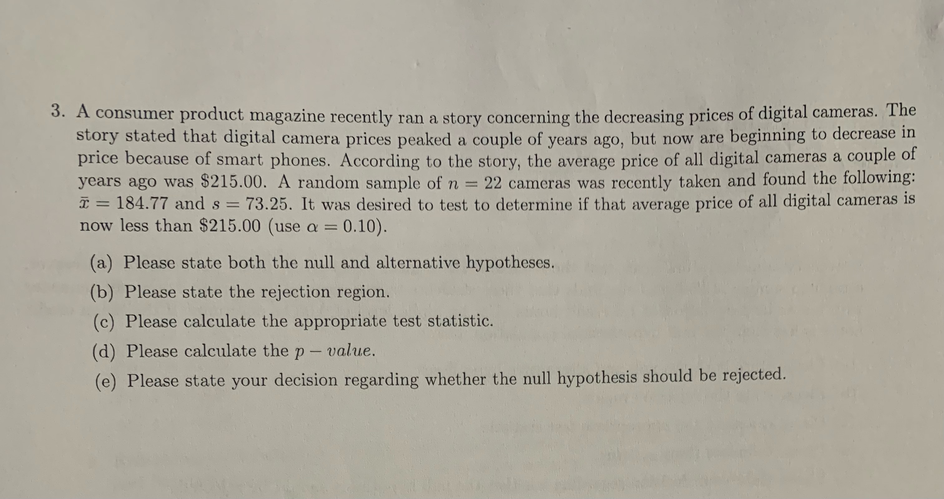 Solved A consumer product magazine recently ran a story | Chegg.com
