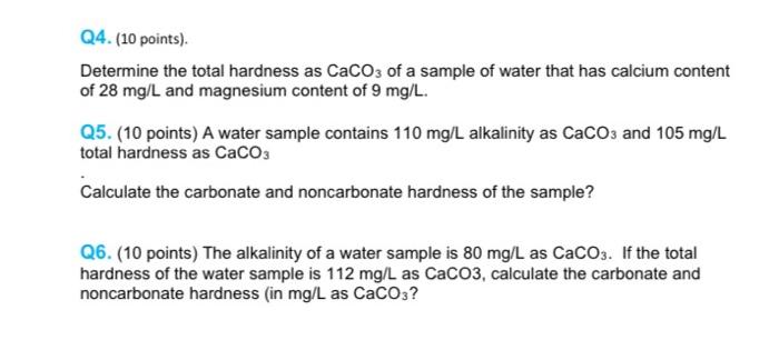 Solved Determine the total hardness as CaCO3 of a sample of | Chegg.com