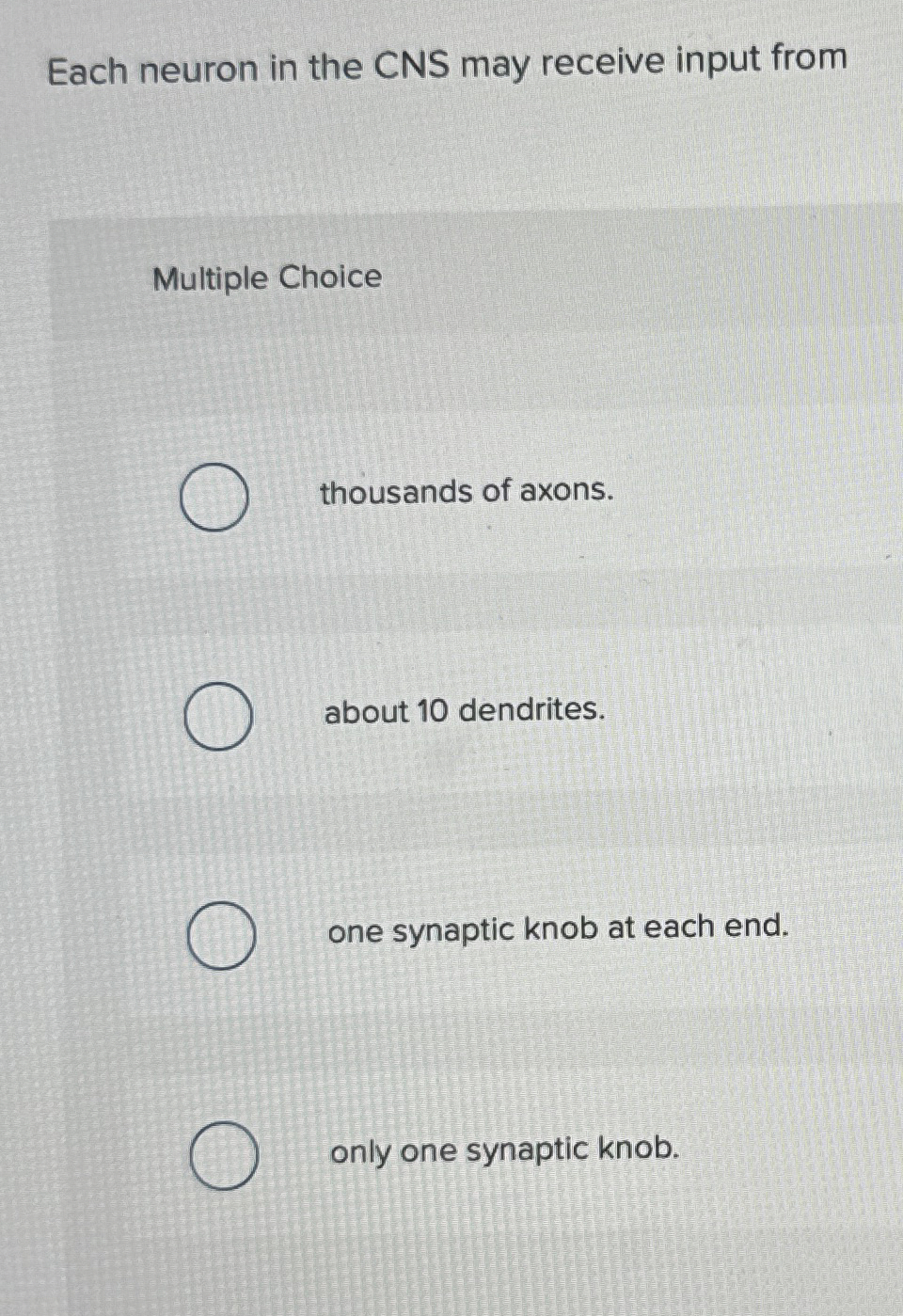 Solved Each neuron in the CNS may receive input fromMultiple | Chegg.com