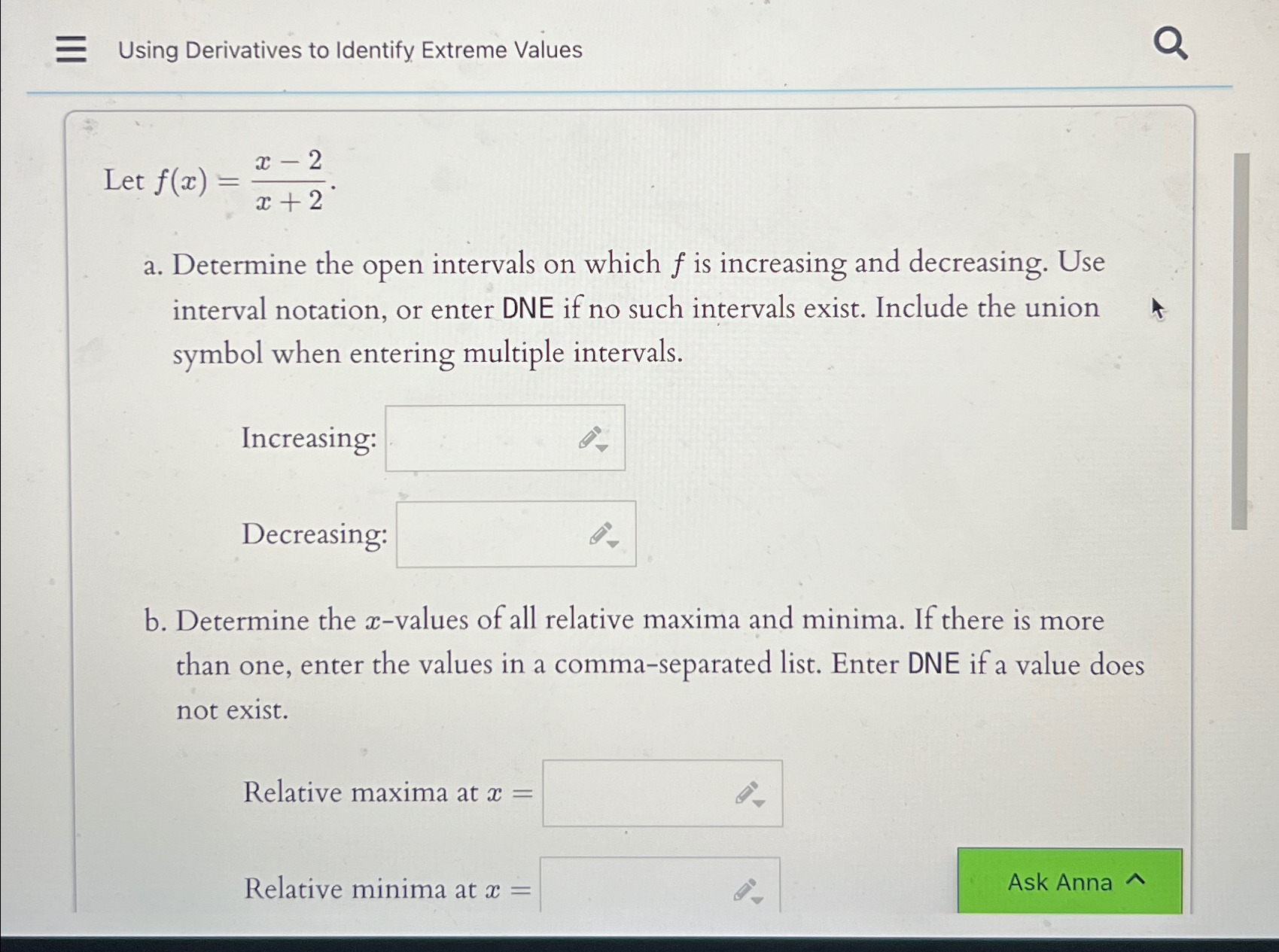 Solved Using Derivatives to Identify Extreme ValuesLet | Chegg.com