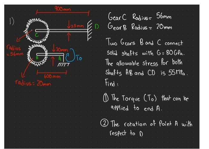 Solved GearC Radius =56 mm Gear B Radius =20 mm Two Gears B | Chegg.com