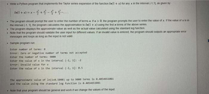 Solved • Write a Python program that implements the Taytor | Chegg.com