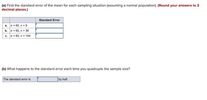 Solved A Find The Standard Error Of The Mean For Each
