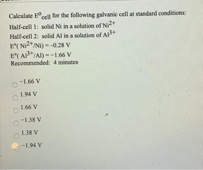 Solved Calculate E cell for the following galvanic cell at | Chegg.com